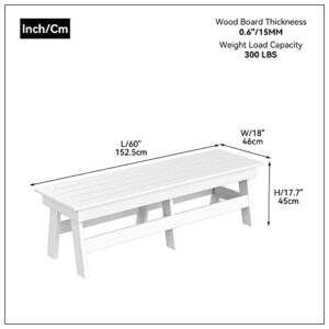 KEVINSPACE 59'' Outdoor Bench Patio Garden Poly Backless Bench, Supreme Quality Seat, Durable Frame, Weatherproof - Perfect for Balconies, Home, Backyard,Loung White