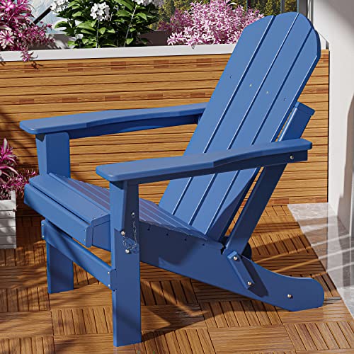 WUTUTUEE Adirondack Chair Folding Chair for Outside Weather Resistant Patio Chairs Lawn Chair Outdoor Adirondack Chair Fire Pit Plastic Chair for Patio Deck, Garden, Dark Blue