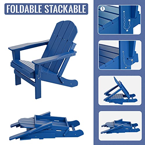 WUTUTUEE Adirondack Chair Folding Chair for Outside Weather Resistant Patio Chairs Lawn Chair Outdoor Adirondack Chair Fire Pit Plastic Chair for Patio Deck, Garden, Dark Blue