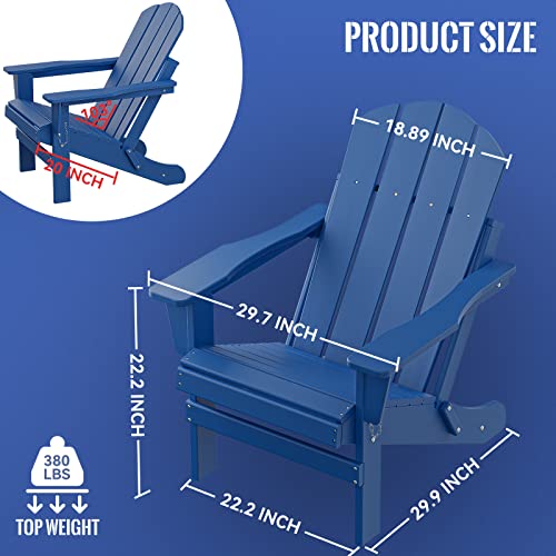 WUTUTUEE Adirondack Chair Folding Chair for Outside Weather Resistant Patio Chairs Lawn Chair Outdoor Adirondack Chair Fire Pit Plastic Chair for Patio Deck, Garden, Dark Blue