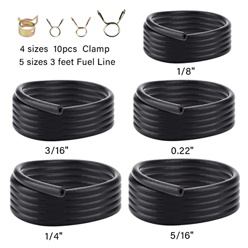 Hipa 3 feet 1/8" 3/16" 0.22" 1/4" 5/16" ID Fuel Line Fit for Kawasaki EZGO Kohler Briggs and Stratton Snowmobile Lawn Mowers Tractor Bike ATV UTV Weed Eater Golf Cart Motorcycle Scooter Generator