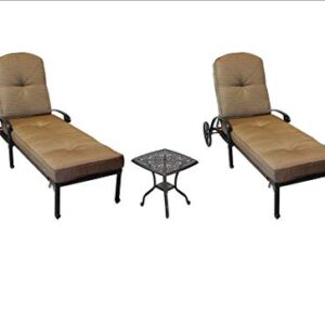 Elizabeth Outdoor Patio 3pc Chaise Lounges Set Dark Bronze Cast Aluminum (Walnut)