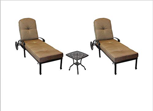 Elizabeth Outdoor Patio 3pc Chaise Lounges Set Dark Bronze Cast Aluminum (Walnut)