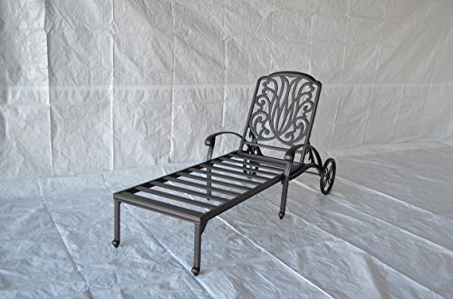 Elizabeth Outdoor Patio 3pc Chaise Lounges Set Dark Bronze Cast Aluminum (Walnut)