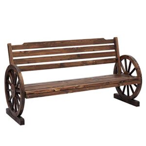 kintness 2-person wooden wagon wheel bench for backyard outdoor lounge furniture slatted seat and backrest