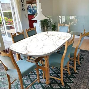 Black White Marble Texture Oval Fitted Tablecloths Polyester Elastic Edge Table Cover for Indoor Kitchen Dining Room or Outdoor Picnic Party Dining Tables Decoration Fits Tables up to 48" x 68"