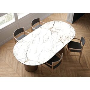 Black White Marble Texture Oval Fitted Tablecloths Polyester Elastic Edge Table Cover for Indoor Kitchen Dining Room or Outdoor Picnic Party Dining Tables Decoration Fits Tables up to 48" x 68"