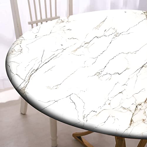 Black White Marble Texture Oval Fitted Tablecloths Polyester Elastic Edge Table Cover for Indoor Kitchen Dining Room or Outdoor Picnic Party Dining Tables Decoration Fits Tables up to 48" x 68"