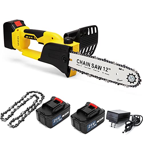 NCOEN Brushless 21V 12'' Handheld Lightweight Chainsaw Kit with Tool-free Chain Tension & Auto Lubrication, Includes 4.0Ah Battery and Charger