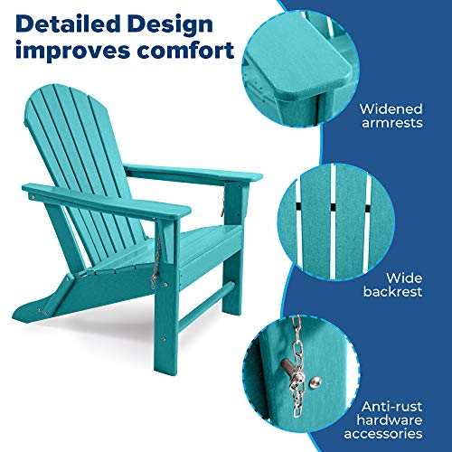 ASTEROUTDOOR Outdoor Folding Plastic Adirondack Chair with Weather Resistant & Easy Maintenance for Patio, Deck, Garden, Backyard, Beach, Pool and Fire Pit, Blue