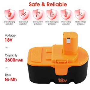 3600mAH Ni-Mh Replacement Battery for Ryobi 18V Battery P100 P101 ABP1801 ABP1803 BPP1820 Compatible with Ryobi Battery 18 Volt Tools 130224028 130224007 Cordless Power Tools 【2 Packs 3.6Ah 18V】