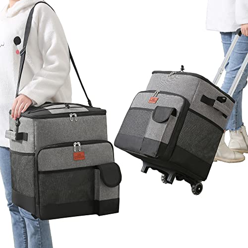 Soft Cooler with Wheels - Removable Wheels Insulated Portable Rolling Cooler, Collapsible Cooler on Wheels Suitable for Shopping Picnic BBQ Beach