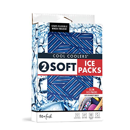 Fit & Fresh Cool Coolers Reusable & Flexible Soft Ice Packs, 2PK, Navy Sketch Weave & Blue