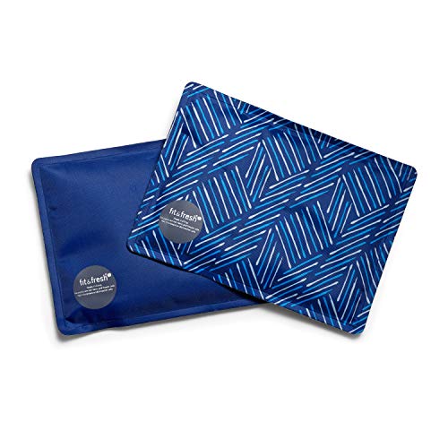 Fit & Fresh Cool Coolers Reusable & Flexible Soft Ice Packs, 2PK, Navy Sketch Weave & Blue