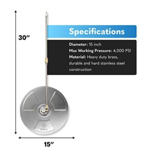 EDOU DIRECT Pressure Washer Surface Cleaner 15" | Stainless Steel | HEAVY DUTY | 4,000 PSI Max Working Pressure | Includes: 2 Pressure Washer Extension Wand Attachments