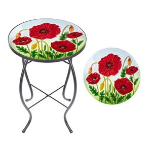 mumtop outdoor side table – small mosaic patio table, poppy 14” accent round side table glass plant stand for garden patio living room