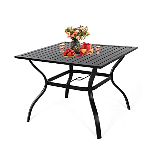 MEOOEM Outdoor Dining Table, Patio Metal Steel Frame Square Table with 1.57”Umbrella Hole, 37"x37",Black