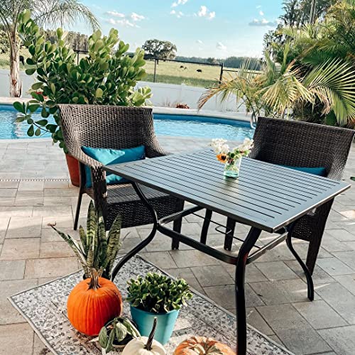 MEOOEM Outdoor Dining Table, Patio Metal Steel Frame Square Table with 1.57”Umbrella Hole, 37"x37",Black