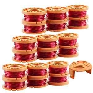 yuefeng 18 pack string trimmer replacement spools for worx wa0010 wg180 wg163 wg175 trimmer/edger weed eater line 10ft 0.065″+ 1 pack spool cap covers (18 spools, 1 caps)