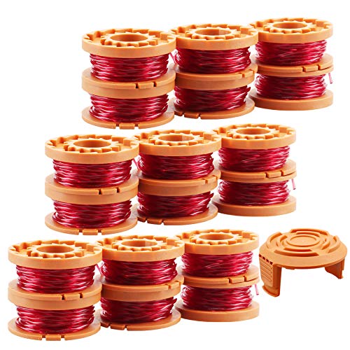 YUEFENG 18 Pack String Trimmer Replacement Spools for Worx WA0010 WG180 WG163 WG175 Trimmer/Edger Weed Eater Line 10ft 0.065"+ 1 Pack Spool Cap Covers (18 Spools, 1 Caps)