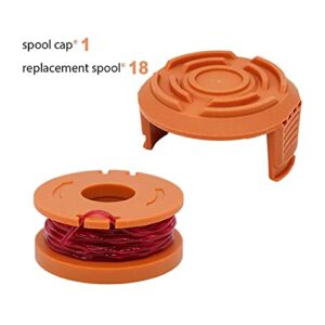 YUEFENG 18 Pack String Trimmer Replacement Spools for Worx WA0010 WG180 WG163 WG175 Trimmer/Edger Weed Eater Line 10ft 0.065"+ 1 Pack Spool Cap Covers (18 Spools, 1 Caps)