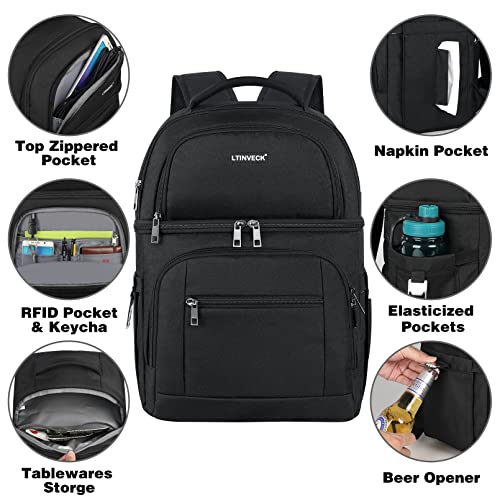 Cooler Backpack,30 Cans Insulated Backpack Cooler Leakproof Double Deck Cooler Bag for Men Women RFID Lunch Backpack