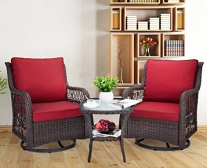 coucheta indoor wicker swivel rocking chair sets with end table, leisure patio furniture set for living room, balcony, garden and patio (a, rust)