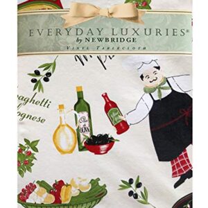 Newbridge Italian Bistro Chef Vinyl Flannel Backed Tablecloth – Novelty Chef Indoor/Outdoor Picnic, BBQ and Dining Tablecloth - 60” x 120” Oblong/Rectangle