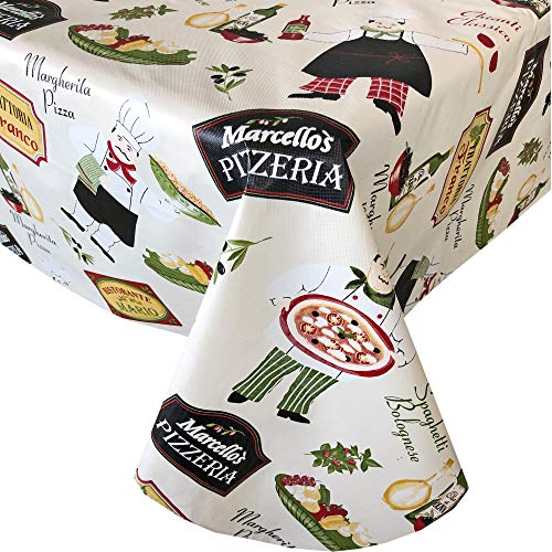 Newbridge Italian Bistro Chef Vinyl Flannel Backed Tablecloth – Novelty Chef Indoor/Outdoor Picnic, BBQ and Dining Tablecloth - 60” x 120” Oblong/Rectangle