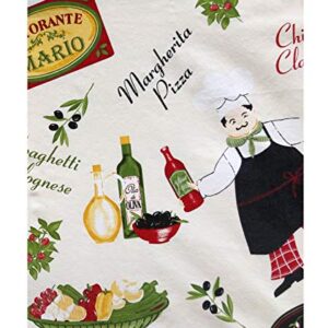 Newbridge Italian Bistro Chef Vinyl Flannel Backed Tablecloth – Novelty Chef Indoor/Outdoor Picnic, BBQ and Dining Tablecloth - 60” x 120” Oblong/Rectangle