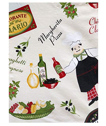 Newbridge Italian Bistro Chef Vinyl Flannel Backed Tablecloth – Novelty Chef Indoor/Outdoor Picnic, BBQ and Dining Tablecloth - 60” x 120” Oblong/Rectangle