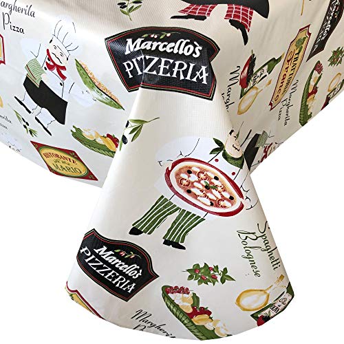 Newbridge Italian Bistro Chef Vinyl Flannel Backed Tablecloth – Novelty Chef Indoor/Outdoor Picnic, BBQ and Dining Tablecloth - 60” x 120” Oblong/Rectangle