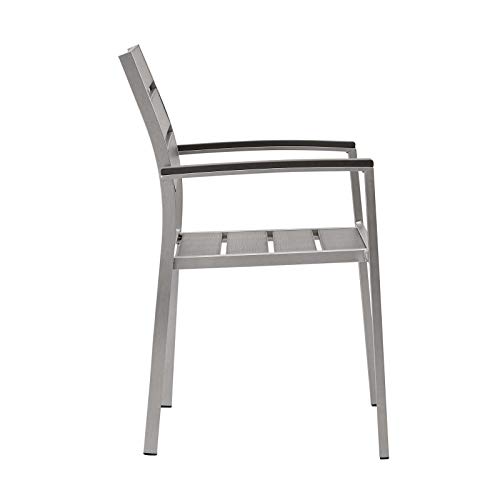 Modway EEI-3130-SLV-GRY Shore Outdoor Patio Aluminum Dining Armchair in Silver Gray, One Wood