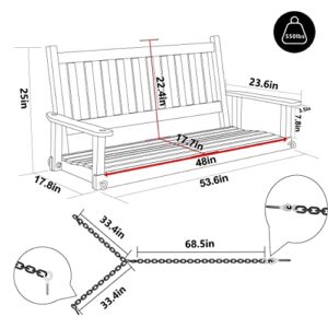 VEIKOU Porch Swing Outdoor, 4ft Wooden Bench Swing 2-Seater, Heavy Duty 550 Lbs Porch Swings with Armrests, Hanging Front Porch Swing Chair for Yard Patio Garden, Rustic