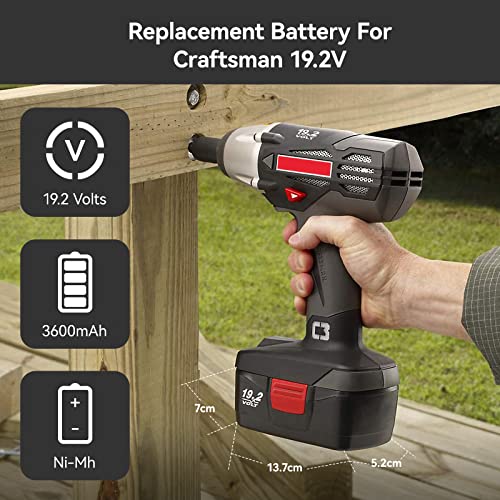 Moticett 3.6Ah Ni-Mh C3 Replacement Battery Compatible with Craftsman 19.2 Volt Battery 130279005 315.11375 315.115410 315.11485 1323903 120235021 11375 11376 Cordless Drills