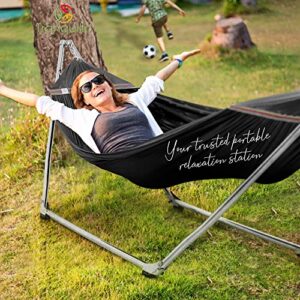 Tranquillo 450lb Capacity Hammock with Stand Included Instant Set Up Foldable Portable Hammock Bed with Spreader Bar, Indoor & Outdoor, Black