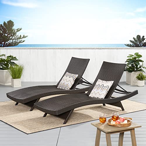 Christopher Knight Home Salem Outdoor Wicker Adjustable Chaise Lounge Chair, 2-Pcs Set, Multibrown