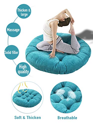 Tiita Floor Cushions Blue Seat Cushion Pillows 22"x22" Round Outdoor/Indoor Windows Pad for Patio Garden Hanging Chairs Set of 2