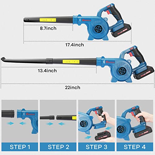 Enhulk Cordless Leaf Blower and Vacuum, 20V Leaf Blower with Battery and Charger, 6 Variable Speeds 185MPH Max Portable 2-in-1 Electric Blower for Blowing Leaf,Cleaning Dust,Small Trash,Car,Porch