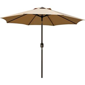 blissun 9′ outdoor market patio umbrella with push button tilt and crank, 8 ribs (tan)