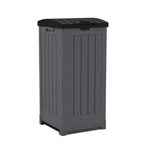 suncast 39-gallon resin outdoor hideaway trash can with lid for backyard, deck, or patio, gray