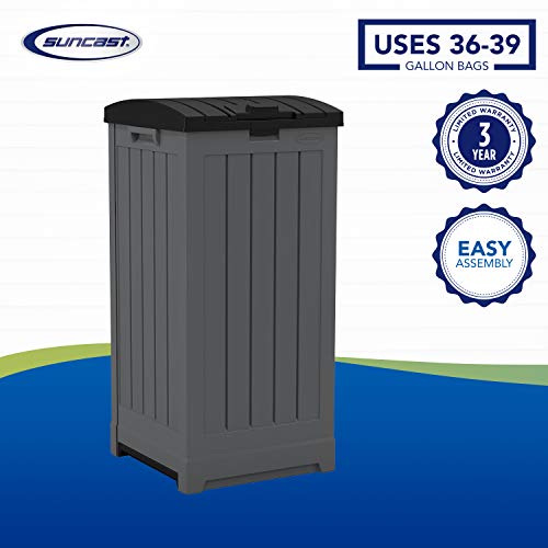 Suncast 39-Gallon Resin Outdoor Hideaway Trash Can with Lid for Backyard, Deck, or Patio, Gray