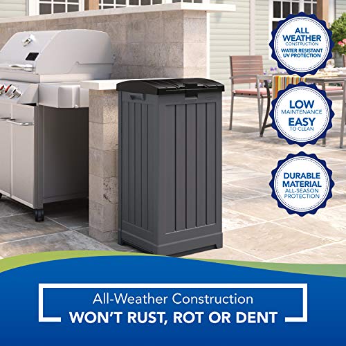 Suncast 39-Gallon Resin Outdoor Hideaway Trash Can with Lid for Backyard, Deck, or Patio, Gray