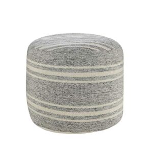 lr home ox bay farmhouse triple stripe indoor outdoor pouf, gray/white, 18″ x 18″ x 14″