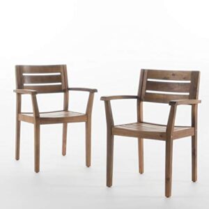 christopher knight home stamford outdoor acacia wood dining chairs, 2-pcs set, teak finish