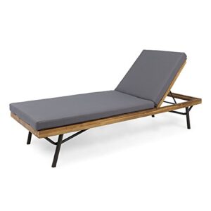 christopher knight home lilith outdoor chaise lounge, teak finish + rustic metal + dark gray