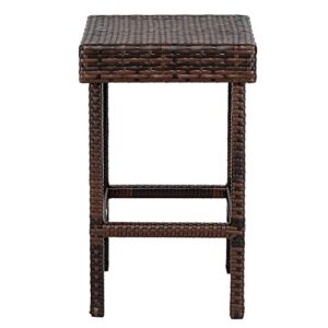 24 inch Counter Height Rattan Wicker Bar Stools Set of 4, Bistro Pub Backless Barstools, Kitchen Dining Room Chairs, Indoor Outdoor Furniture (Brown)