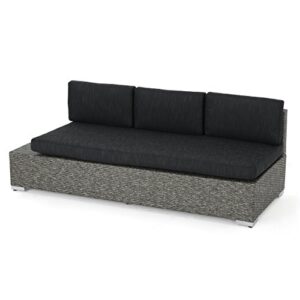 christopher knight home puerta outdoor 3-seater wicker left sofa, mixed black / dark grey cushion