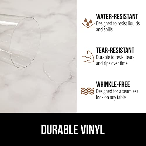 Gorilla Grip Vinyl Round Tablecloth, Fitted Elastic Edge Cover, Fade and Stain Resistant Table Cloths, Spill Proof Linen Covers for Indoor Dining, Outdoor Picnic Parties, Camping, 44" Marble White