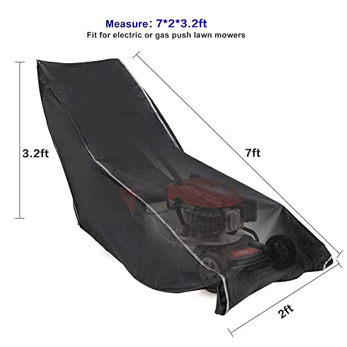 Lawn Mower Cover Black, 600D Polyester Oxford Push Mower Tarp, Outdoors Lawn Mower Accessories Anti Dust Snow UV Protect Cover - Universal Fit 86L x 25W x 39H inch